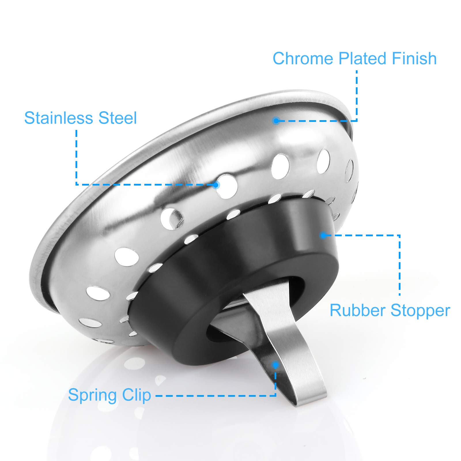 AFANTY 2PCS Kitchen Sink Strainer Stopper 2 in 1, Spring Clip Plunger, Replacement for Standard Drains(3-1/2 Inch), Chrome Plated Stainless Steel Body with Rubber Stopper