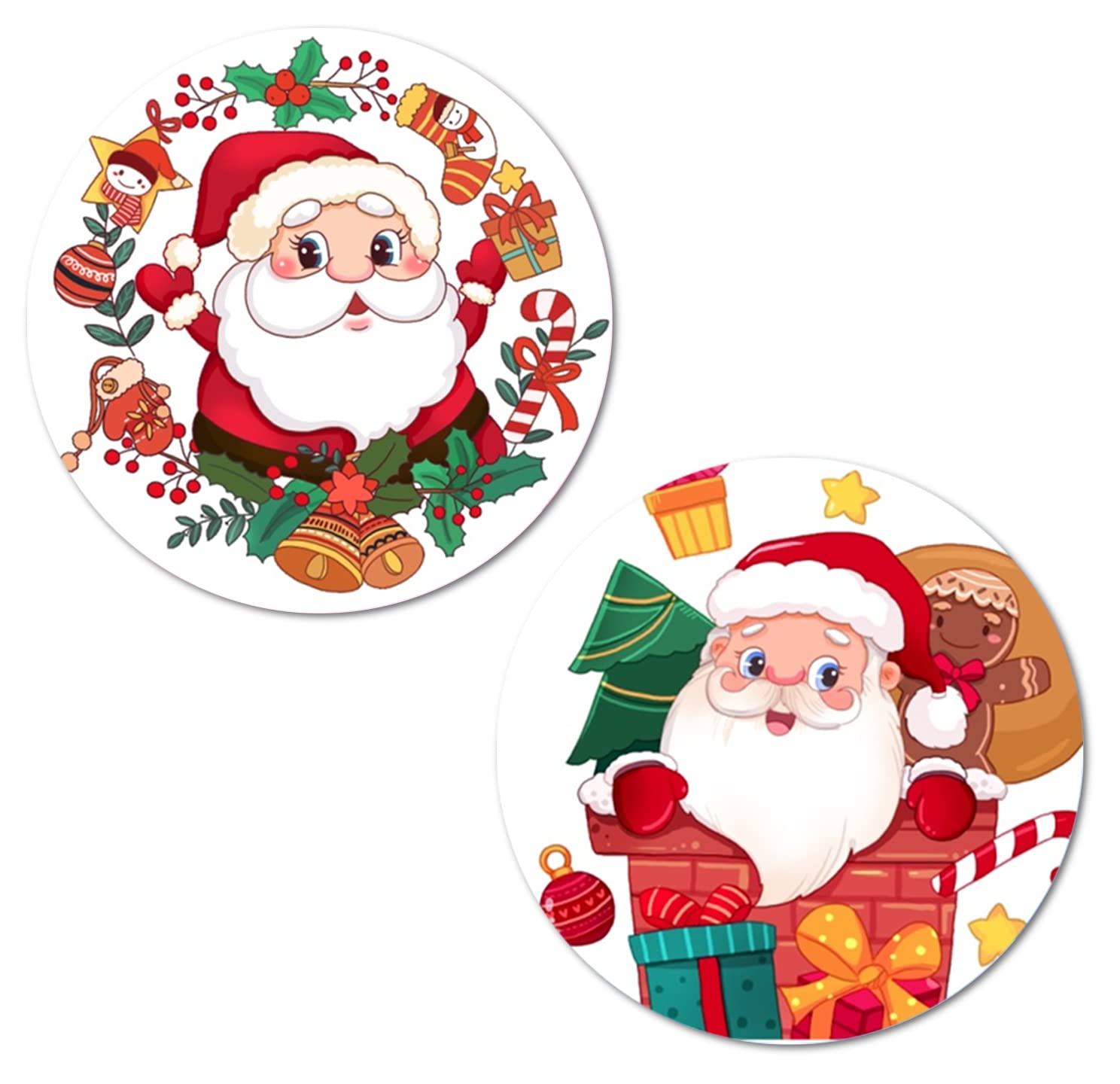 40 Santa Claus Stickers, 2 Inch Big Round Glossy Labels, Merry Christmas Great for Holiday Season Gifts, Gift Bag, Cards, Envelopes, Boxes, Tags, and Supplies. Made in USA