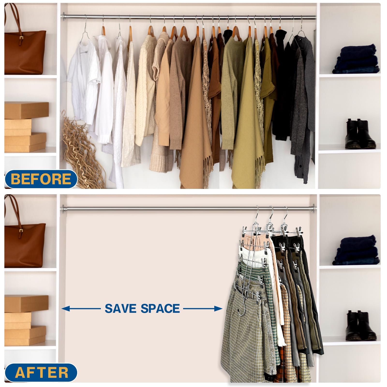3 Piece Skirt Hangers,Pants Hangers Space Saving,Hanges with Clips 5 Tier,Closet Organizers and Storage Magic Hangers,Clothes Hangers Space Saver,Closet Organization for Skirt,Trousers,Jeans,Legging