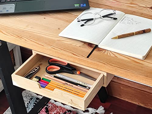 Poor Charlie Under Desk Drawer - Self Adhesive Bamboo Drawer - Sleek and Modern Design - Easy Installation - Compatible with Most Desks