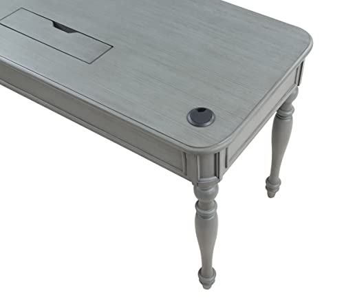 OSP Home Furnishings Country Meadows L-Shape Desk with 2 Full Drawers and Power Hub, Plantation Grey