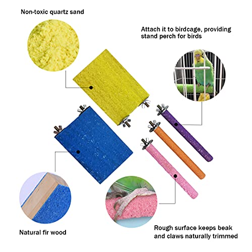Hamiledyi 5 Pcs Parrot Perch Stand,Natural Wood Bird Perch Stand Platform Paw Grinding Sticks Cage Accessories Exercise Toys for Budgies Parakeets Cockatiels Conures Lovebirds
