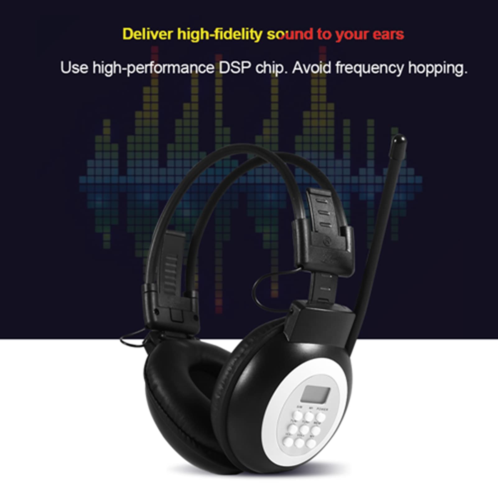 FM HiFi Headset FM Radio with LCD, Over Ear Foldable Wired Headphone Supports Noise Cancelling