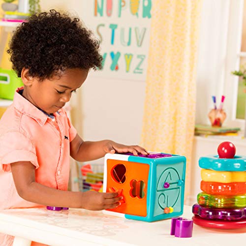 Battat – Sort & Stack Combo – 17-Piece Sensory Sorting Set – Activity Cube With Bead Maze – Educational & Dexterity Toys – 2 Years + – Shape Sorter Cube + Stacking Rings