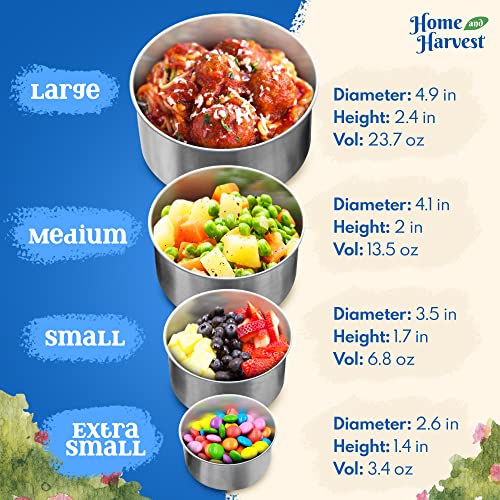 Home and Harvest Stainless Steel Lunch Box For Kids With Lids - Metal Snack Containers For Lunch Box 4 Pack