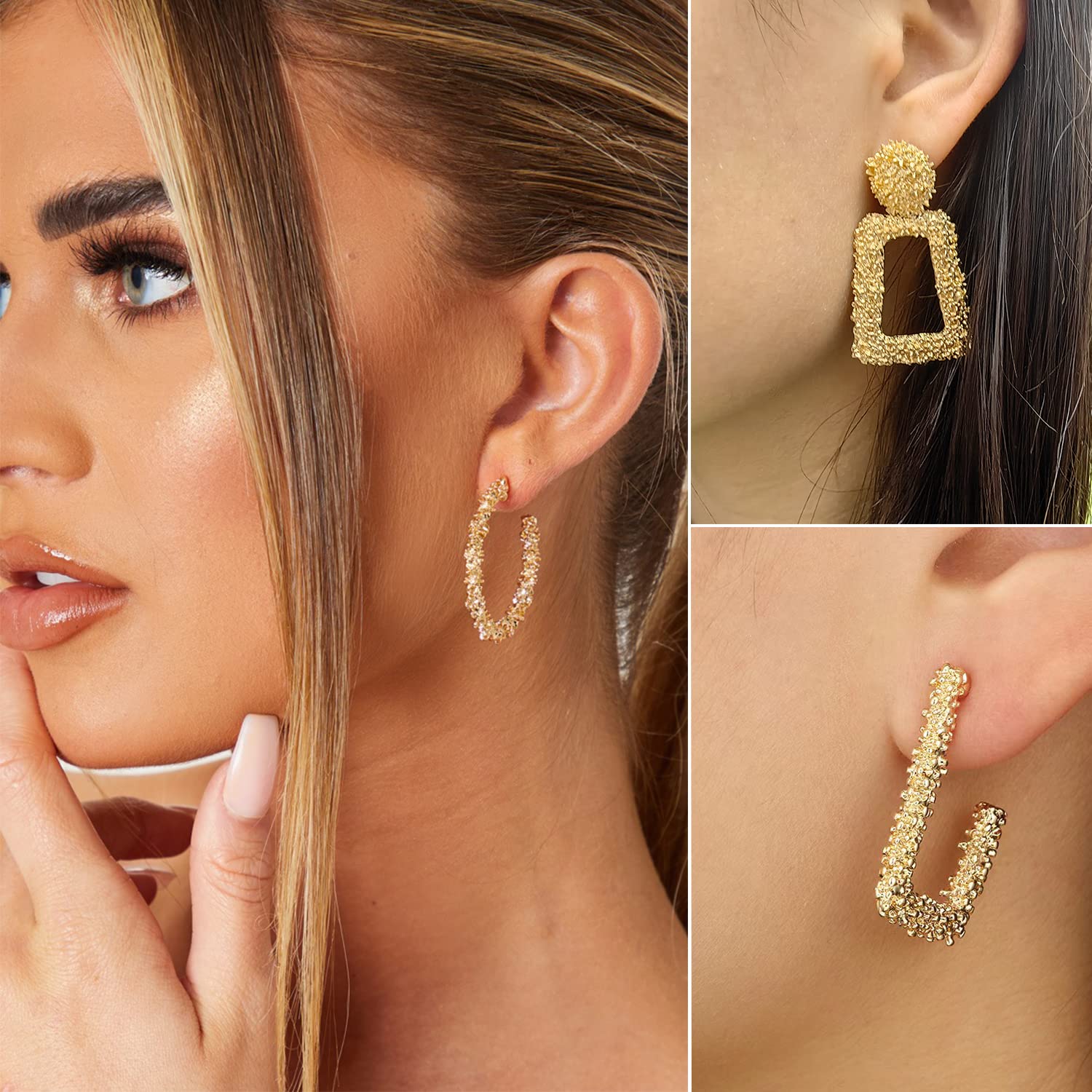30 Pairs Gold Hoop Earrings Set for Women Girls, Multipack Pearl Earrings Set, Chain Link Stud Drop Dangle Earrings Boho Statement Paperclip Hypoallergenic Earrings for Gift