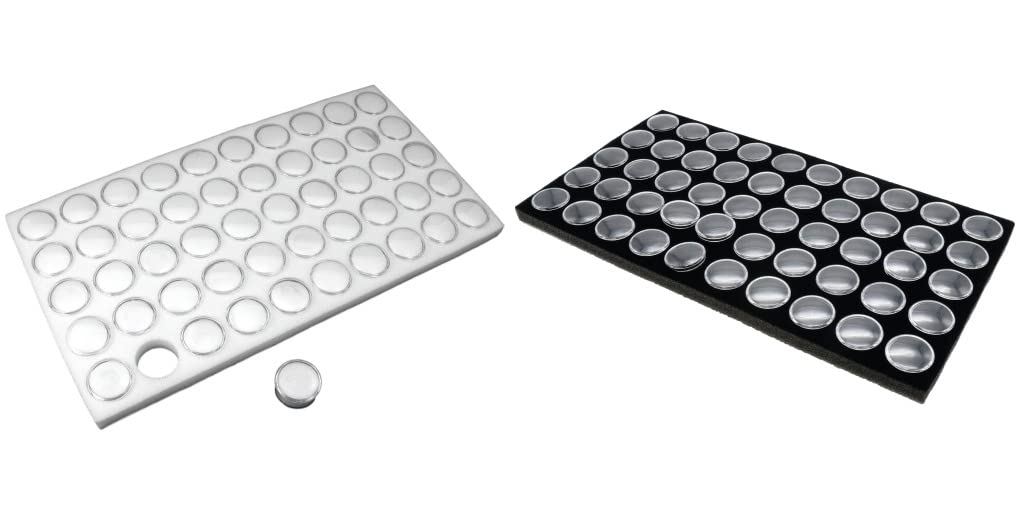 50 Gem Jar Tray Insert for Jewelry Display Loose Stones Beads Coins 2 Pack (White & Black)