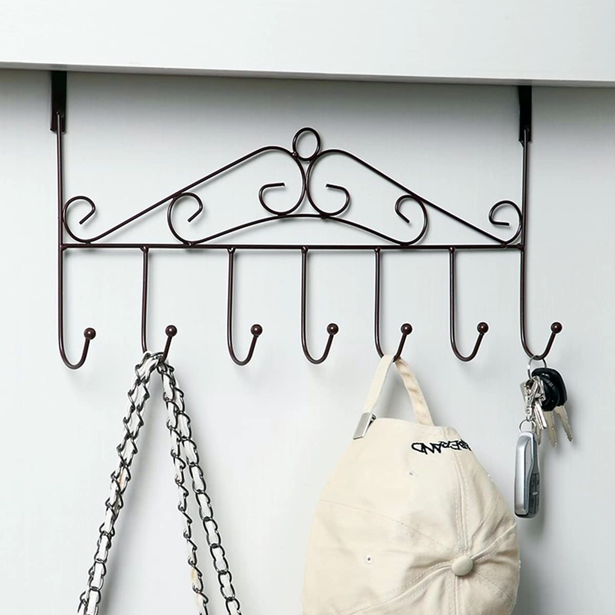5 Pack Over The Door Hooks,Over The Door Hanger Towel Rack Coat Rack with 7 Hooks,Decorative Hanging Storage Rack Organizers for Hat,Clothes,Bedroom,Bathroom-Black