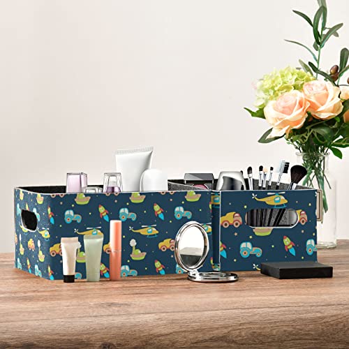 Cartoon Transports Car Storage Basket Felt Storage Bin Collapsible Storage Box Cloth Baskets Containers Organizer for Kids Bedroom Magazine