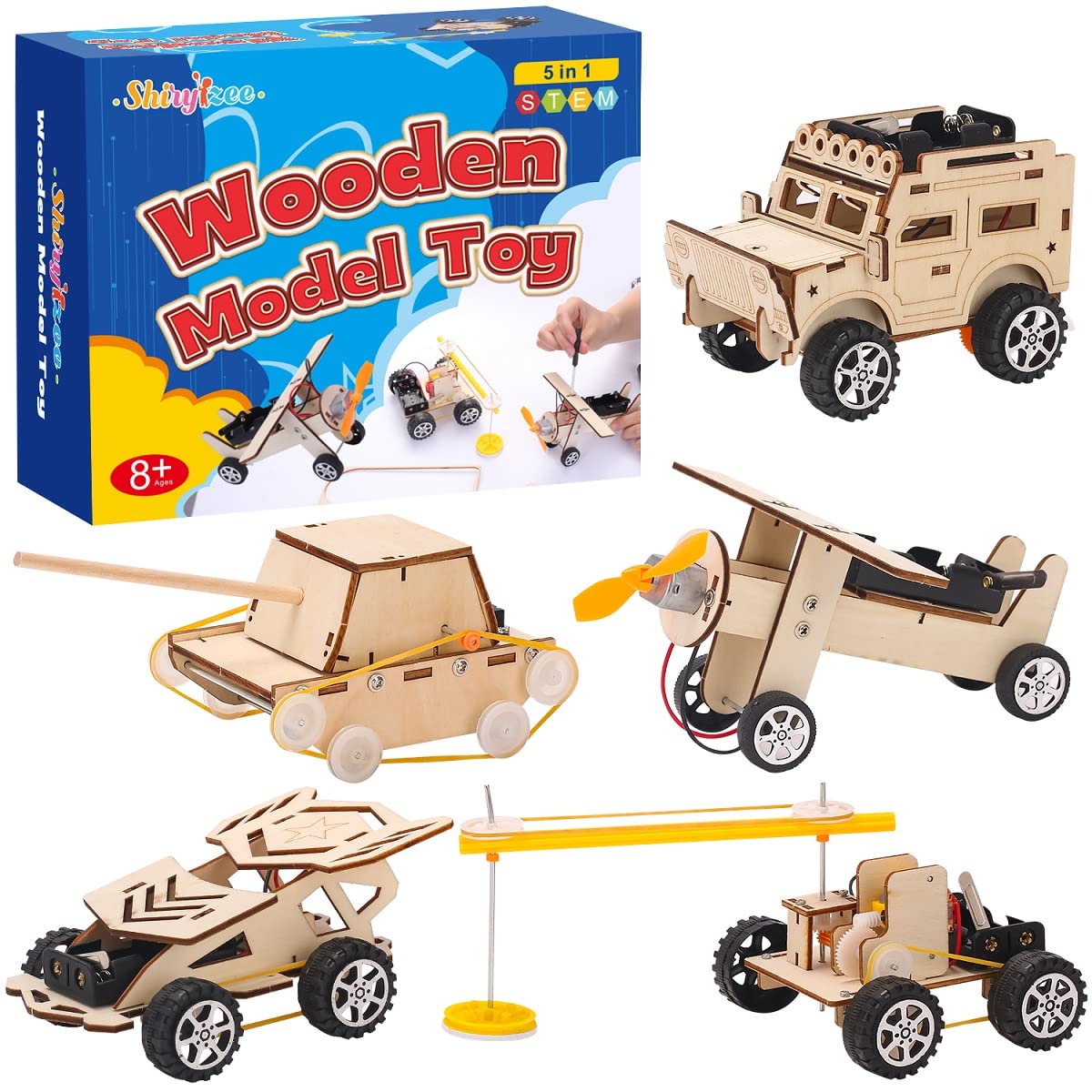 5 Set Science Kits for Kids, STEM Projects Gifts for Boys Girls, DIY Wooden Building Science Engineering Educational STEM Toys for Ages 6+