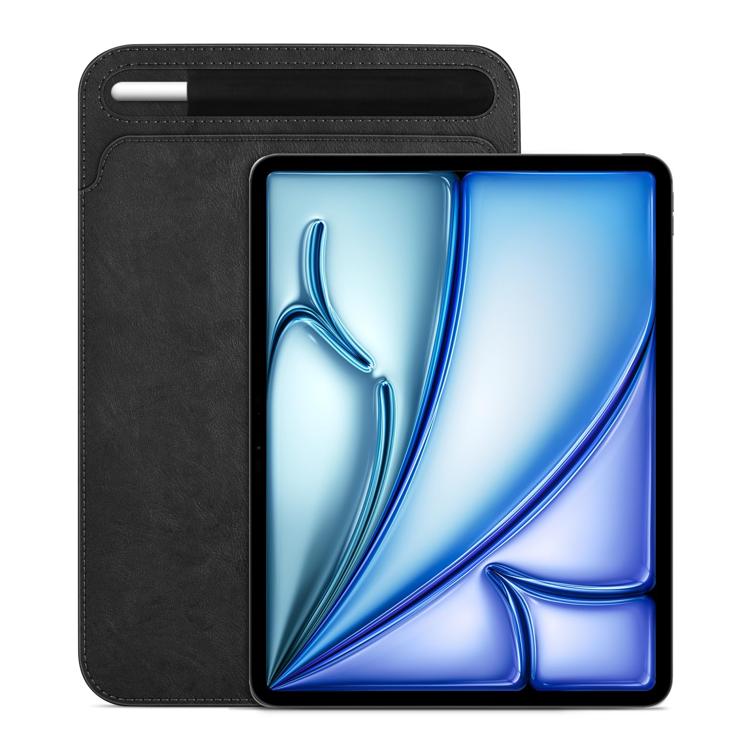 Fintie Sleeve with Pencil Holder for iPad Air 11 & Air 5/4, iPad 10th Gen / 9th Gen/Pro 11-inch, Slim Fit Vegan Leather Protective Cover Carrying Case Bag, Black