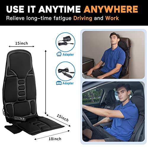 Back Massager Chair Pad with Heat, Vibration Massage Seat Cushion with 10 Vibration Nodes, Massage Chair Pad for Office and Home, Release Back Pain, Stress and Fatigue