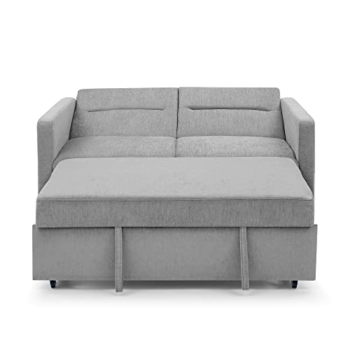 Anchorh Loveseats Sofa Bed with Pull-Out Bed,Adjsutable Back and Two Arm Pocket,Folding Futon Sofa Bed with Wood Legs Sleeper Sofa Recliner for Living Room (Grey)