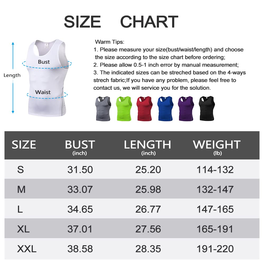 3 Pack Compression Tank Top for Men Bodybuilding Gym Athletic Tight Undershirts Workout Tops Black/Black/Black