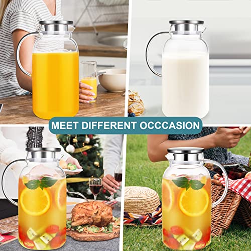Glass Pitcher - Water Pitcher - Fridge Glass Pitcher with Lid Ice Tea Maker - 86OZ 18/8 Stainless Steel - Easy Clean Heat Resistant Borosilicate Glass Jug for Juice,Milk, Cold or Hot Beveragesā¦