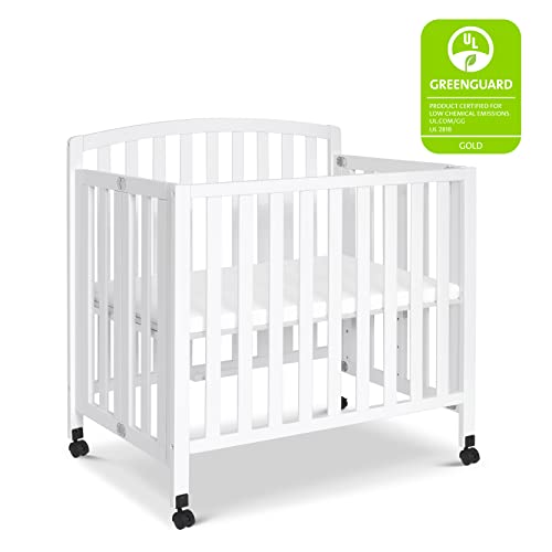 DaVinci Dylan Folding Portable 3-in-1 Convertible Mini Crib and Twin Bed in White, Greenguard Gold Certified