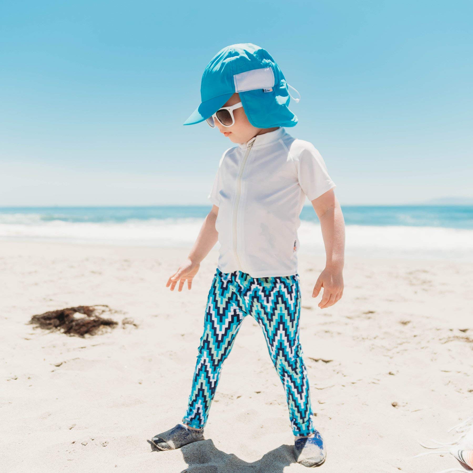 SwimZip Sun Hat with Neck Flap | UPF 50+ Protection for Baby, Toddler, and Kids Aqua