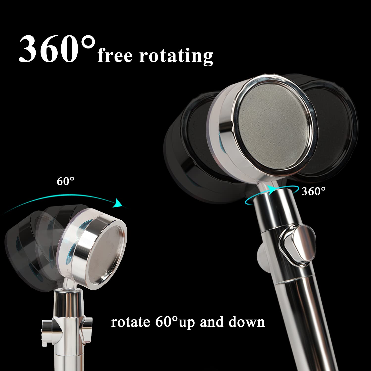 Alphyse Turbo Shower Head High Pressure, Vortex Shower Head with Handheld, Hydro Shower Head with Hose, 3 Filters and Turbo Fan, Blue