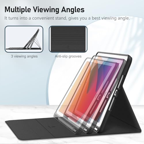 FINTIE Keyboard Case for iPad 9th / 8th / 7th Generation (2021/2020/2019) 10.2 Inch, Soft TPU Back Stand Cover with Pencil Holder, Magnetically Detachable Wireless Bluetooth Keyboard, Black