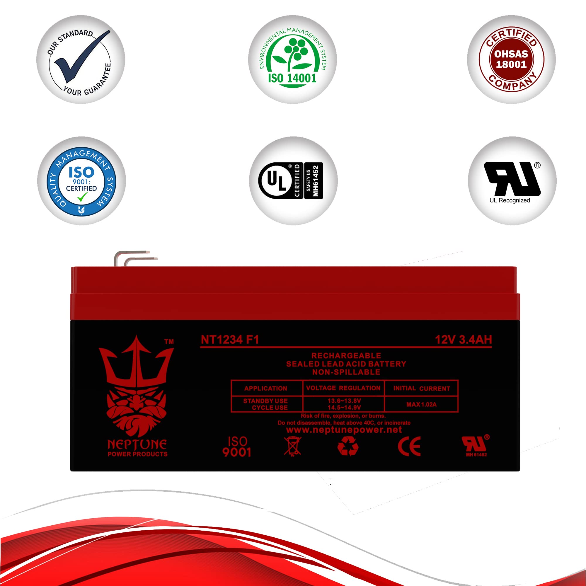 Neptune Brand 12v 3.4ah Replacement Battery for APC Back-UPS ES 350, BE350C, BE350R 12V 3.2Ah UPS