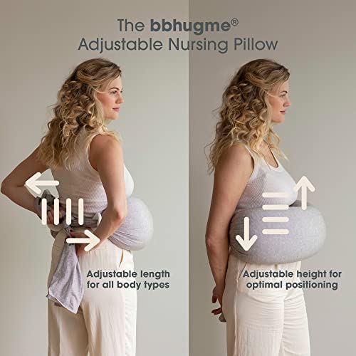 bbhugme Adjustable Nursing Pillow - Breastfeeding, Bottle Feeding, Baby Support - Adjustable Firmness and Fit - Washable Pillow Cover - Grey Melange