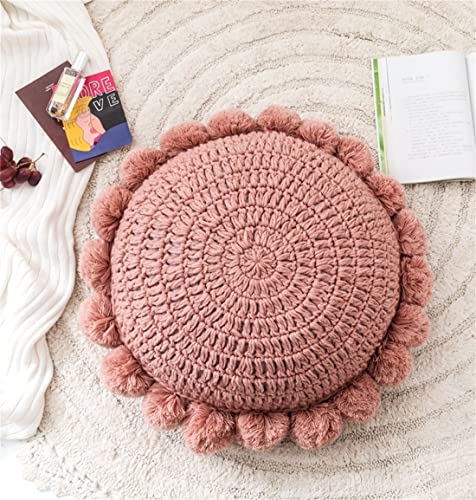 Bohemian Round Pillow 20 Inch | 100% Cotton Decorative Pillow Hand Tufted with Chunky Textured Poms | Boho Throw Pillow for Bed or Couch | Natural Pink Throw Pillow