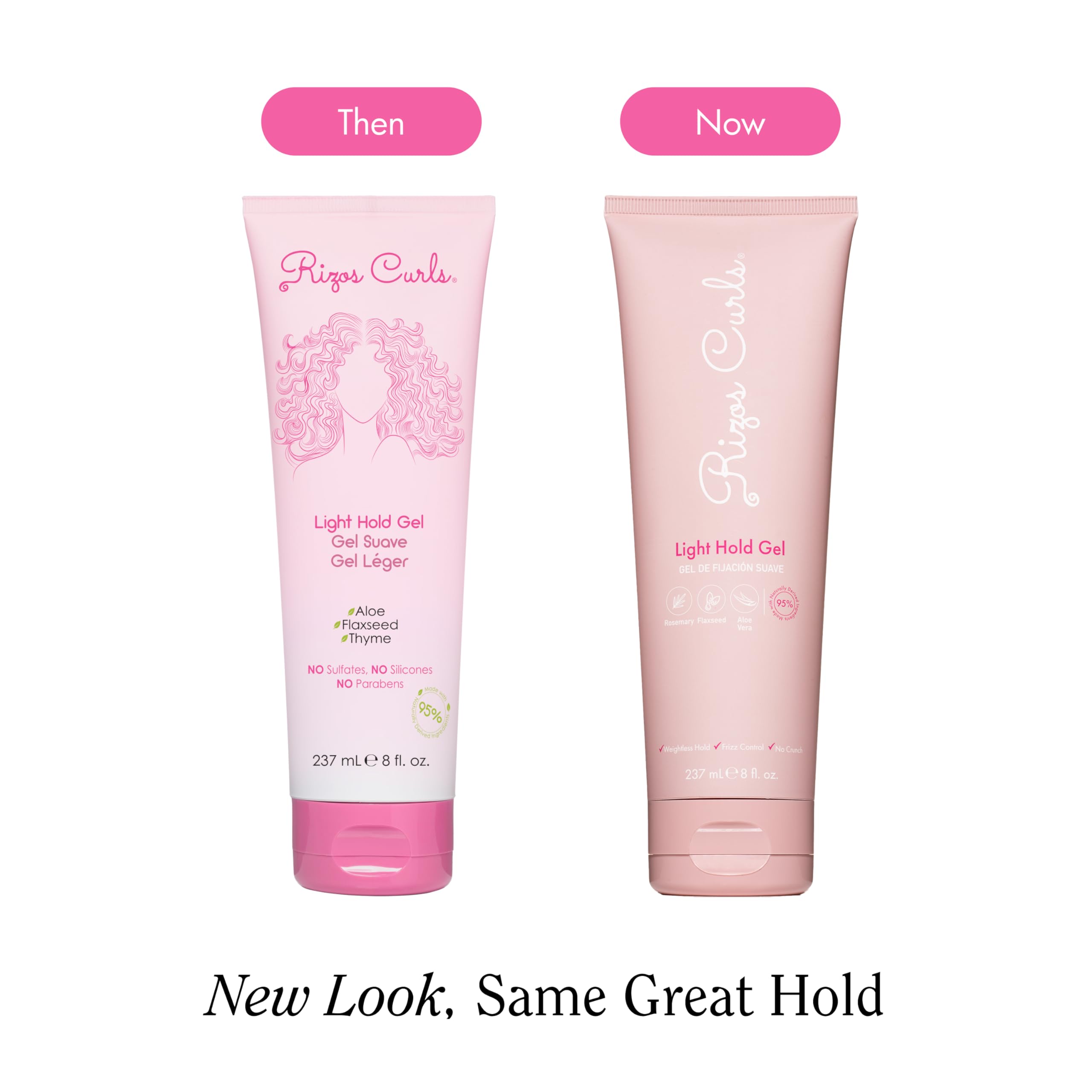 Rizos Curls Light Hold Gel, Defines with Flexible Hold, Flake-Free and Frizz-Free Voluminous Curls, Moisturize with Aloe Vera & Flaxseed, For All Curl Patterns 2a - 4c, 8 oz (Package May Vary)