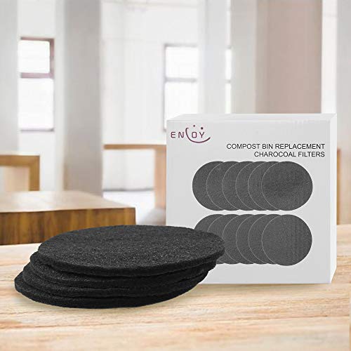 7.2 Inch Kitchen Compost Bin Filters Charcoal Replacements, ENLOY 12 Pack Charcoal Filters for Countertop Home Bucket, Longer Lasting Round Extra Thick Activated Charcoal