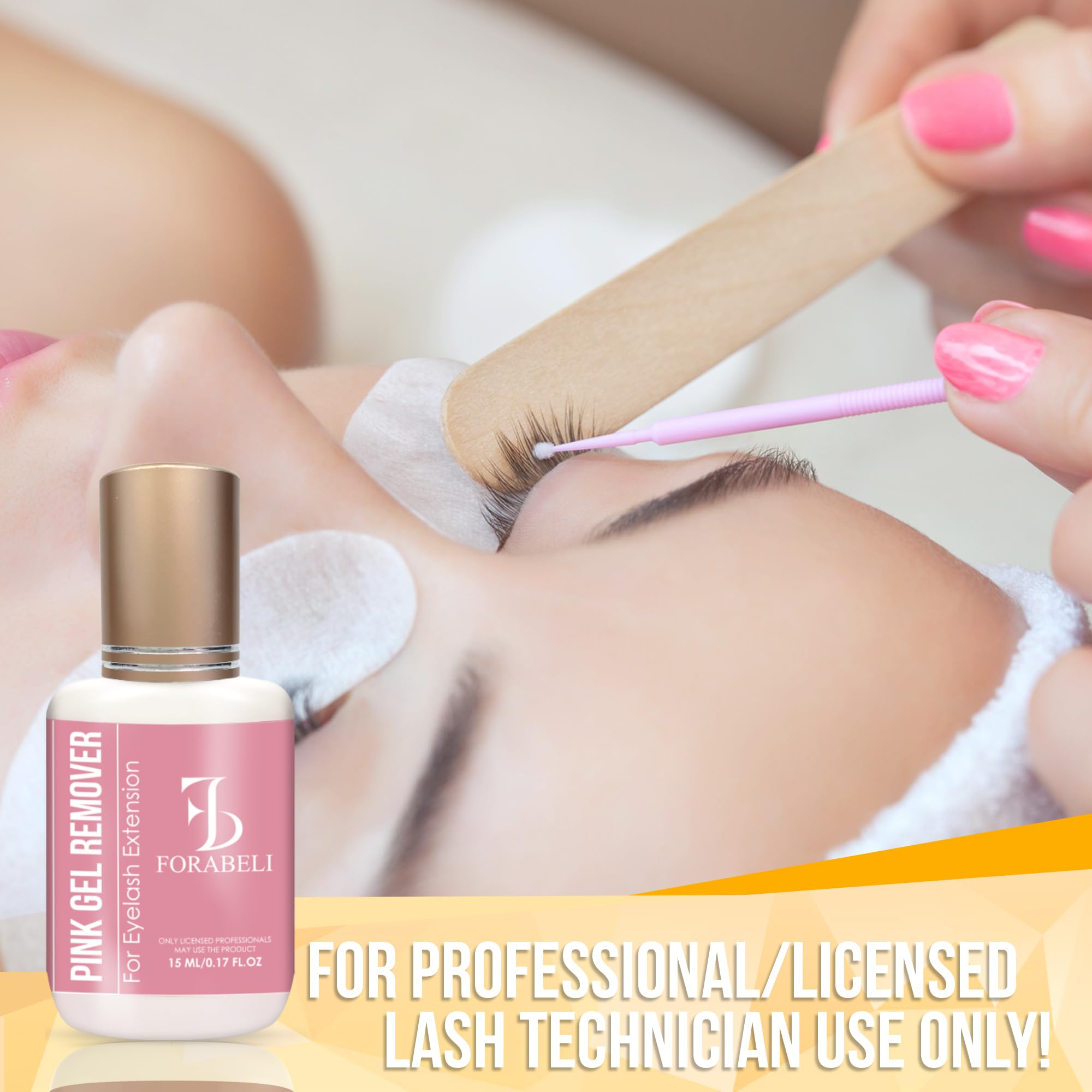 Forabeli Pink Gel Lash Remover for Eyelash Extensions, 15ml, Safe and Gentle Formula, Easy to Apply, Versatile and Efficient