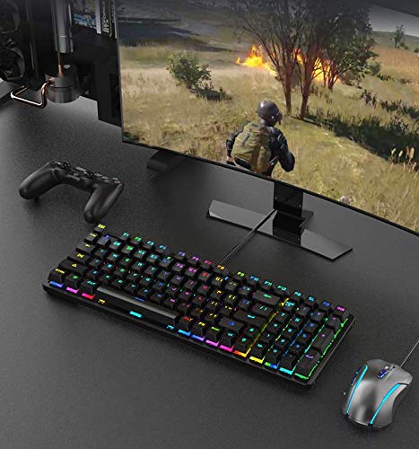Mechanical Gaming Keyboard Compact 98 Key, Red Switches , Custom Made chip Computer Keyboard -USB Connection Multi-Color Rainbow programmable RGB with Red Switches,for Windows PC Gamers