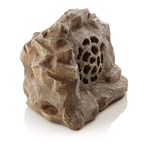 Alpine Corporation Waterproof Bluetooth Rock Speaker - Solar-Powered Outdoor Wireless Speaker for Patio, Pool, Deck, Garden - 50-Foot Range, Brown