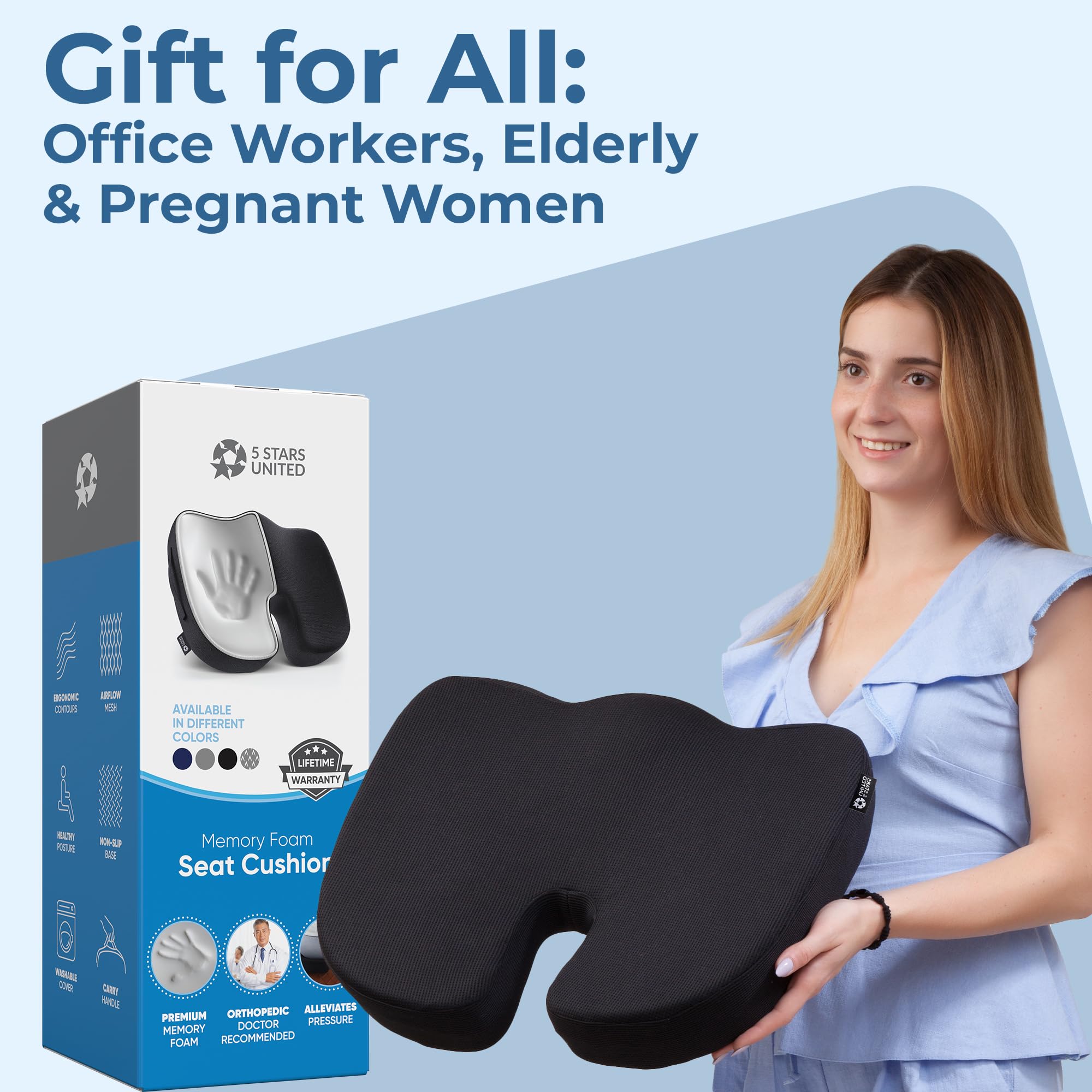 5 STARS UNITED Half Moon Bolster Semi-Roll Pillow and Seat Cushion for Desk Chair, Bundle