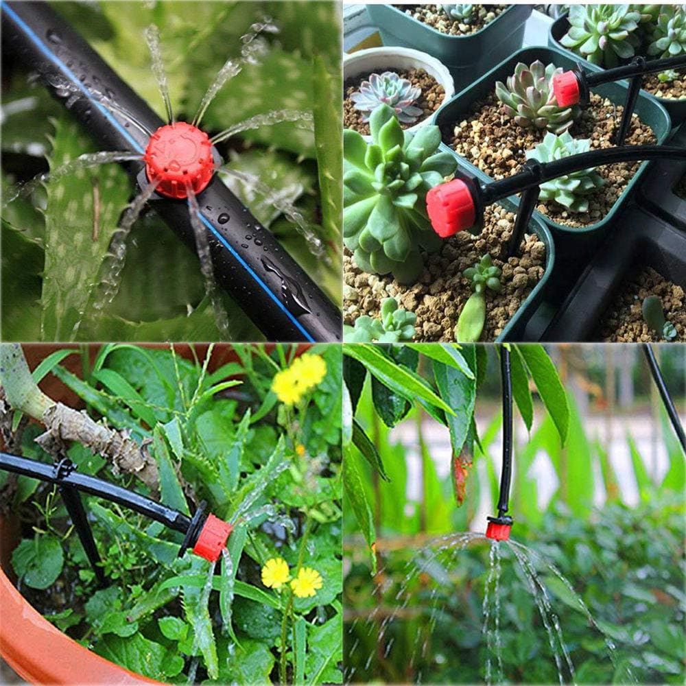 Kalolary 200Pcs Adjustable Drip Irrigation Emitters, 1/4Inch Adjustable Micro Drip Irrigation System Watering Sprinklers Anti-Clogging Emitter Dripper Red Garden Supplies