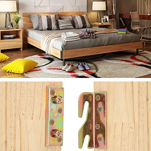 8 Sets Bed Rail Brackets Heavy Duty Bed Frame Hardware No-Mortise Bed Rail Fittings Wooden Bed Frame Connectors for Headboards, Footboards (Screws Included)