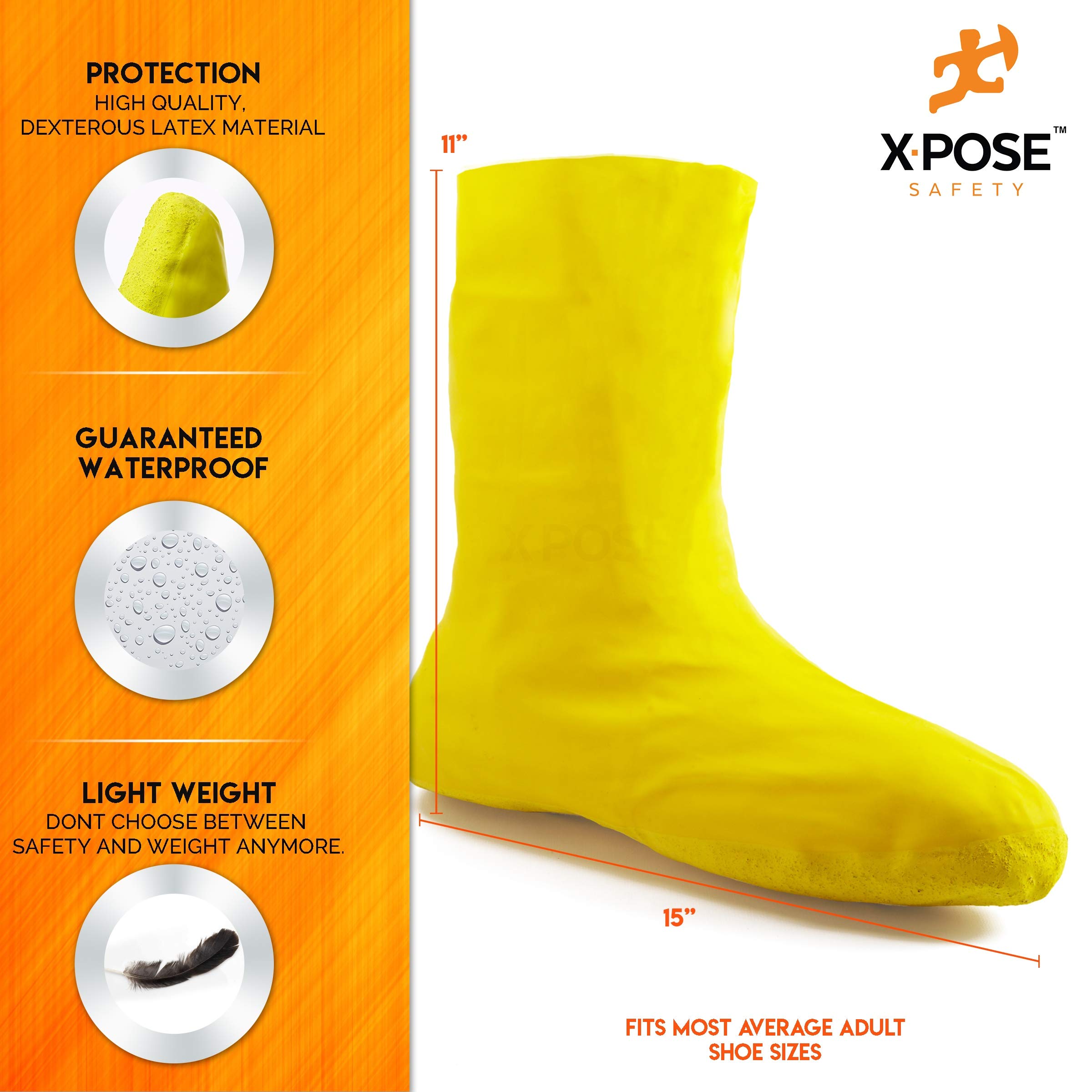 Hazmat Boot and Shoe Covers For Hazardous Materials - Explosives, Gases, Flammable Liquids, Peroxide and More – XL Yellow 12" Over the Shoe Protectors - by Xpose Safety