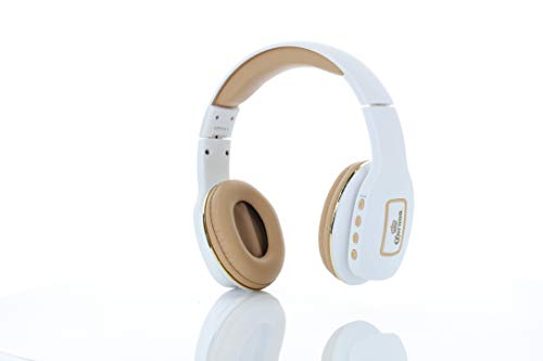 Corona Bluetooth Wireless Headphones with Built-in Microphone, Rechargeable and Foldable Closed-Back with 2-in-1 Aux and Bluetooth Connections (CJHP001) White/Gold