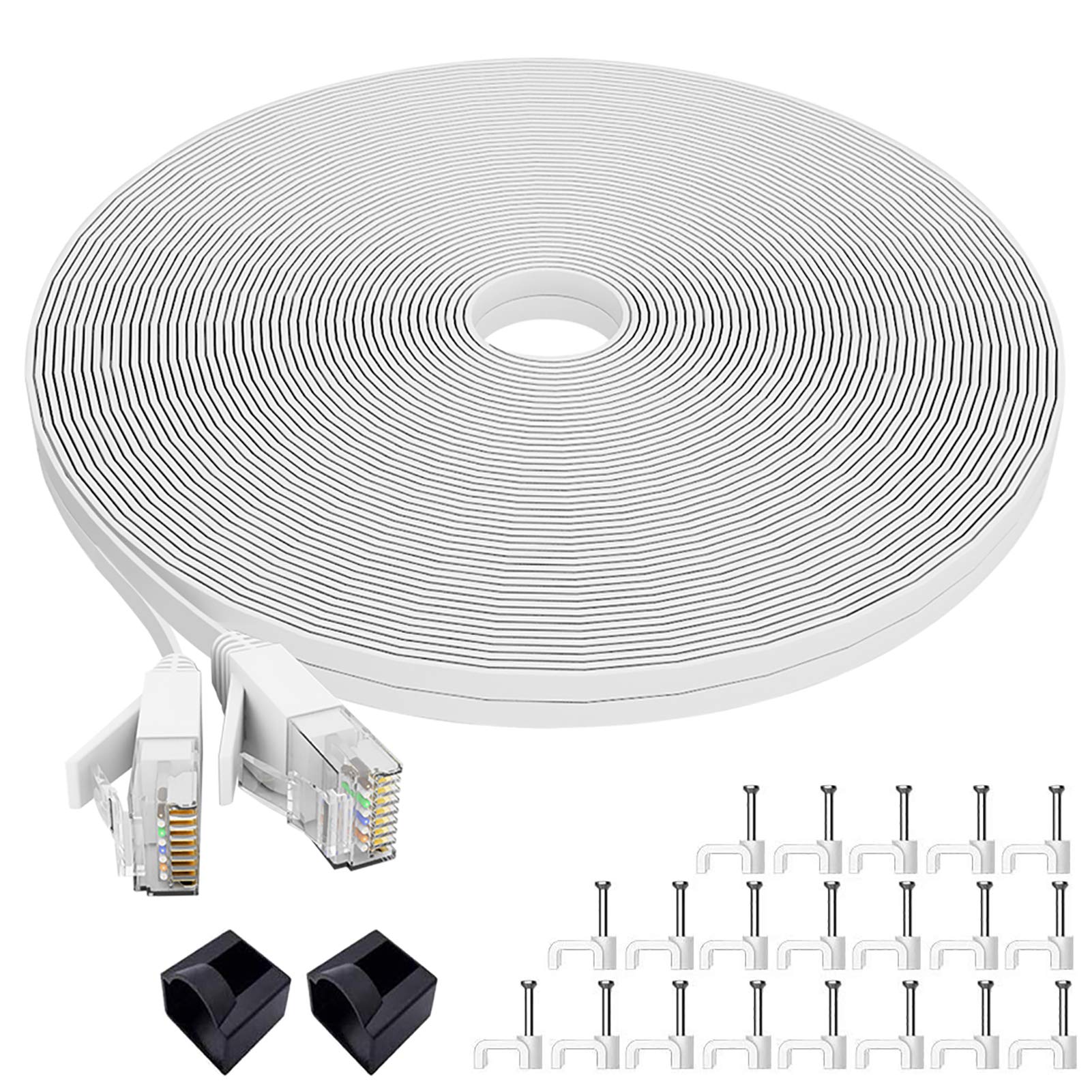 Jaremite Ethernet Cable 50 ft, Cat 6 Ethernet Cable, Cat6 Network Internet LAN Cable 50ft for Modem, Router, PS4, Xbox (Flat, White)