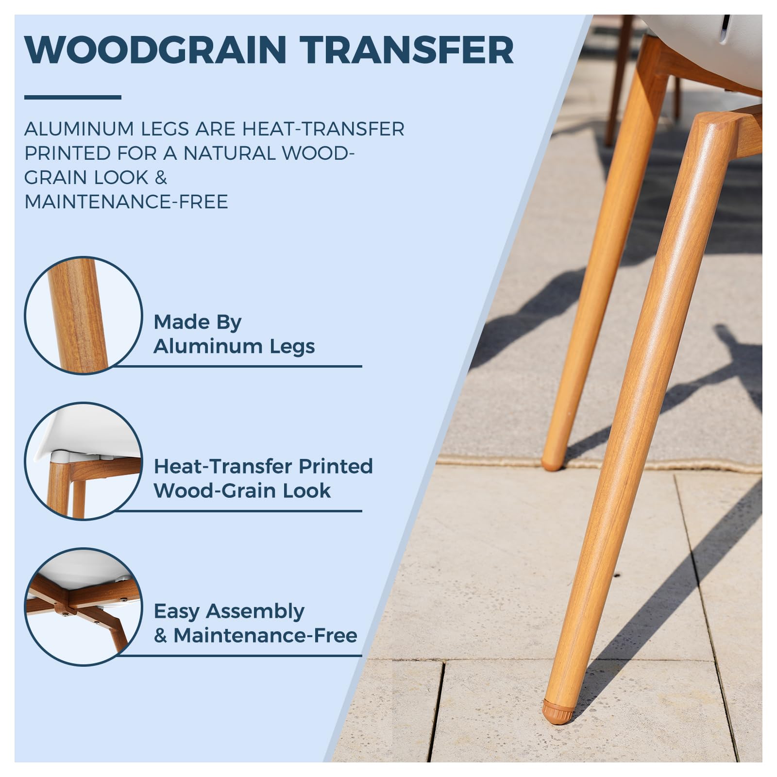Grand patio Outdoor Dining Chairs Set of 4 Indoor Outdoor Modern Recycled Plastic Dining Chair, Rust Free Frame, Woodgrain Legs, Whale Modeling Design for Kitchen, Dining (Light Gray)