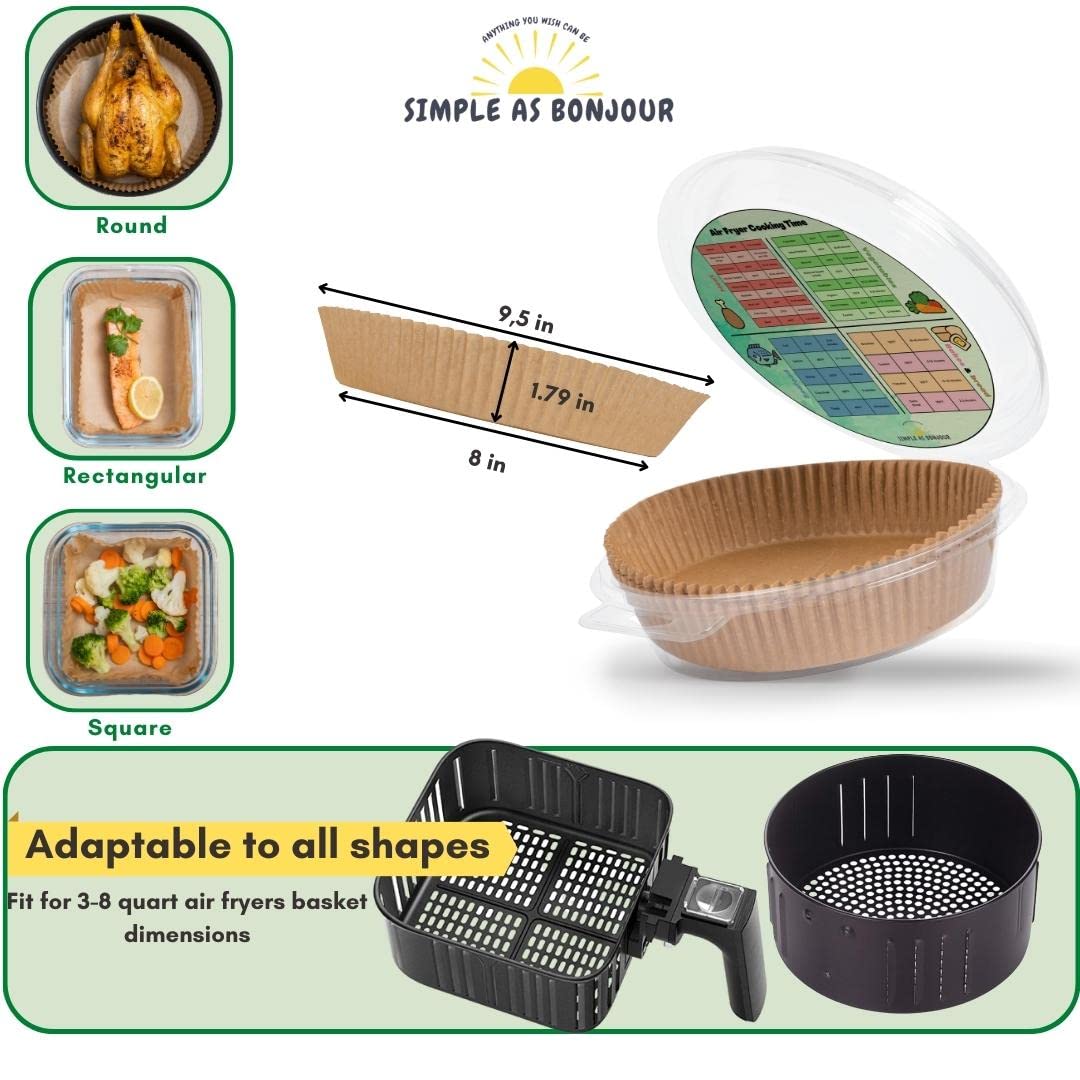 Air Fryer Disposable Paper Liners :100PCS Round Air Fryer Accessories, Non-stick Liners Disposable, Parchment Paper for Baking Roasting Microwave, Oil-proof, Waterproof cooking sheets(100 pcs-8 Inch)