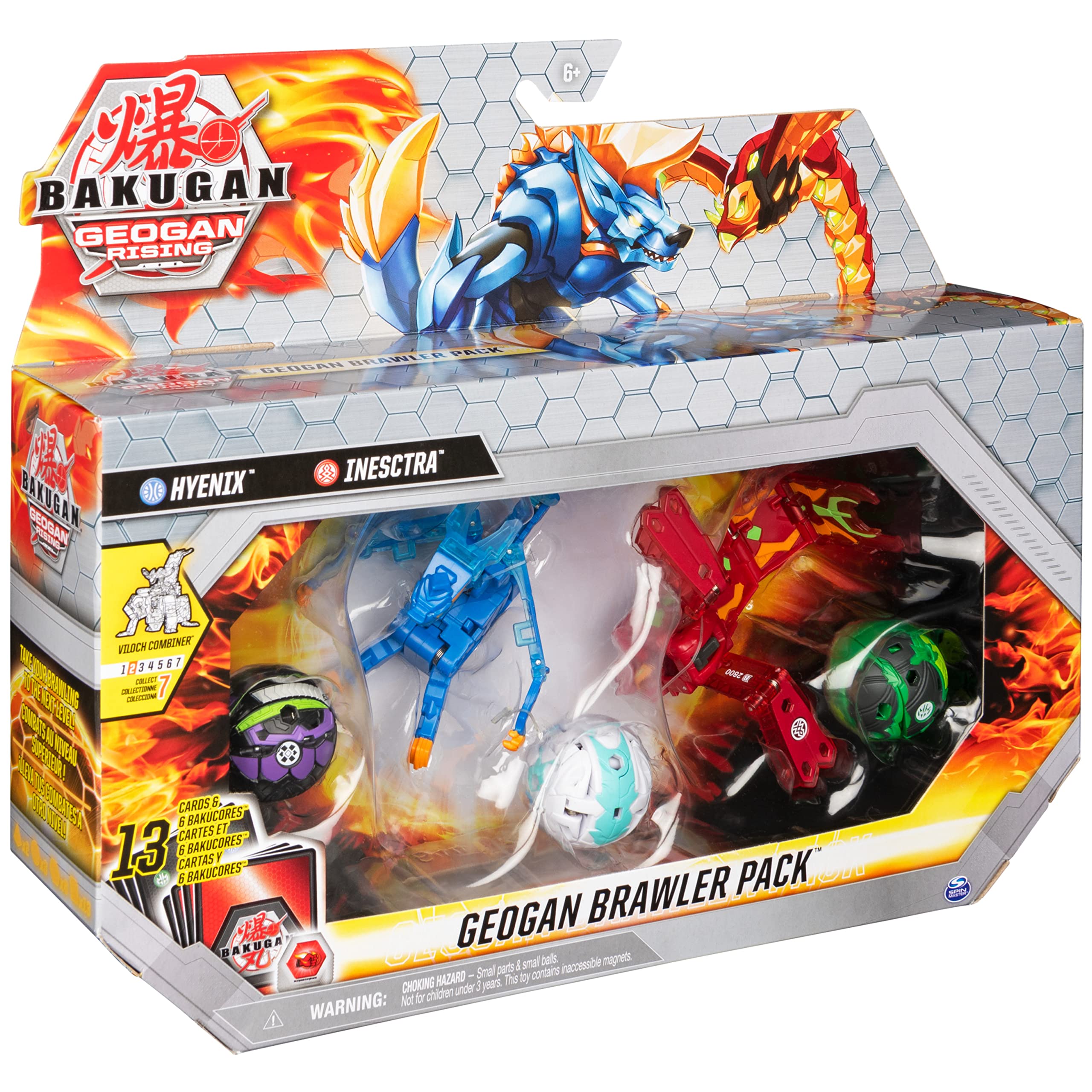 Bakugan Geogan Brawler 5-Pack, Exclusive Hyenix and Insectra Geogan and 3 Collectible Action Figures