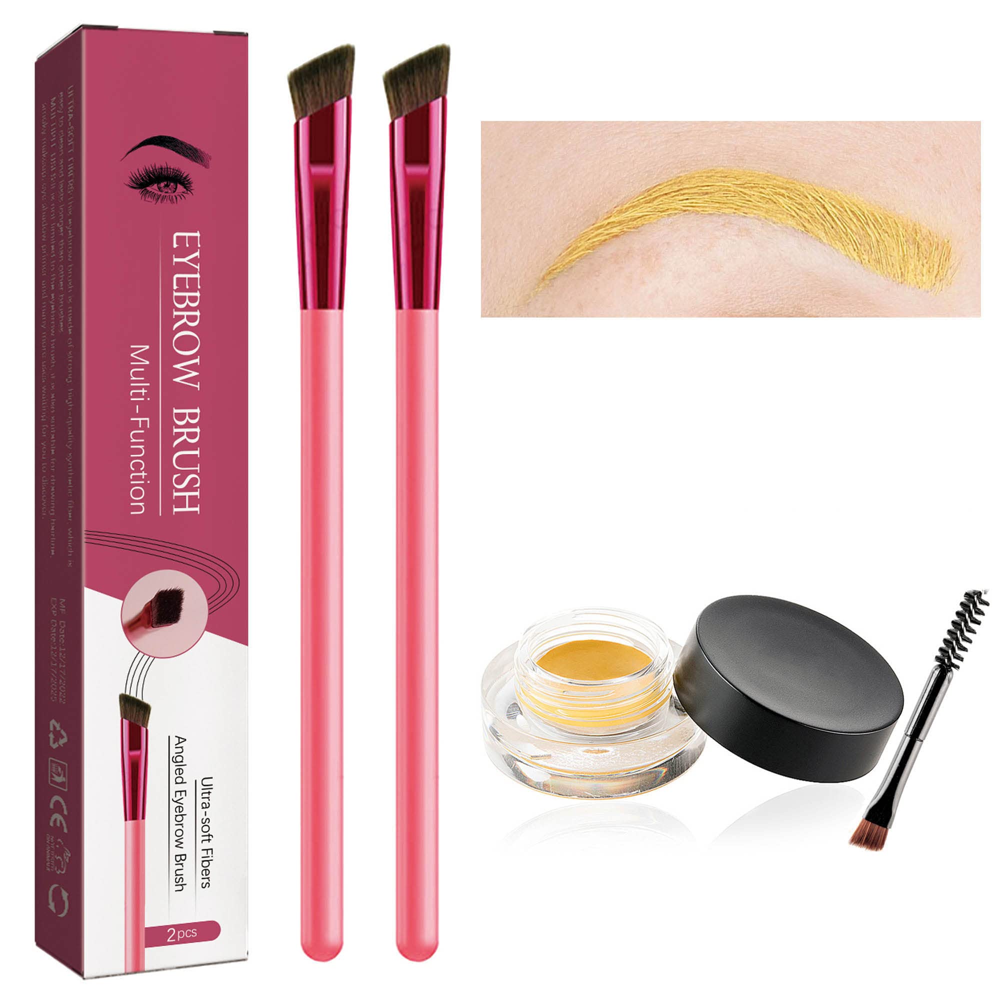 4D Hair Stroke Brow Stamp Brush Set Eyebrow Hair Stroke Brush with Eyebrow Cream Multifunction Ultra-thin Angled Realistic Eyebrow Brush Makeup Kit(Walnut)