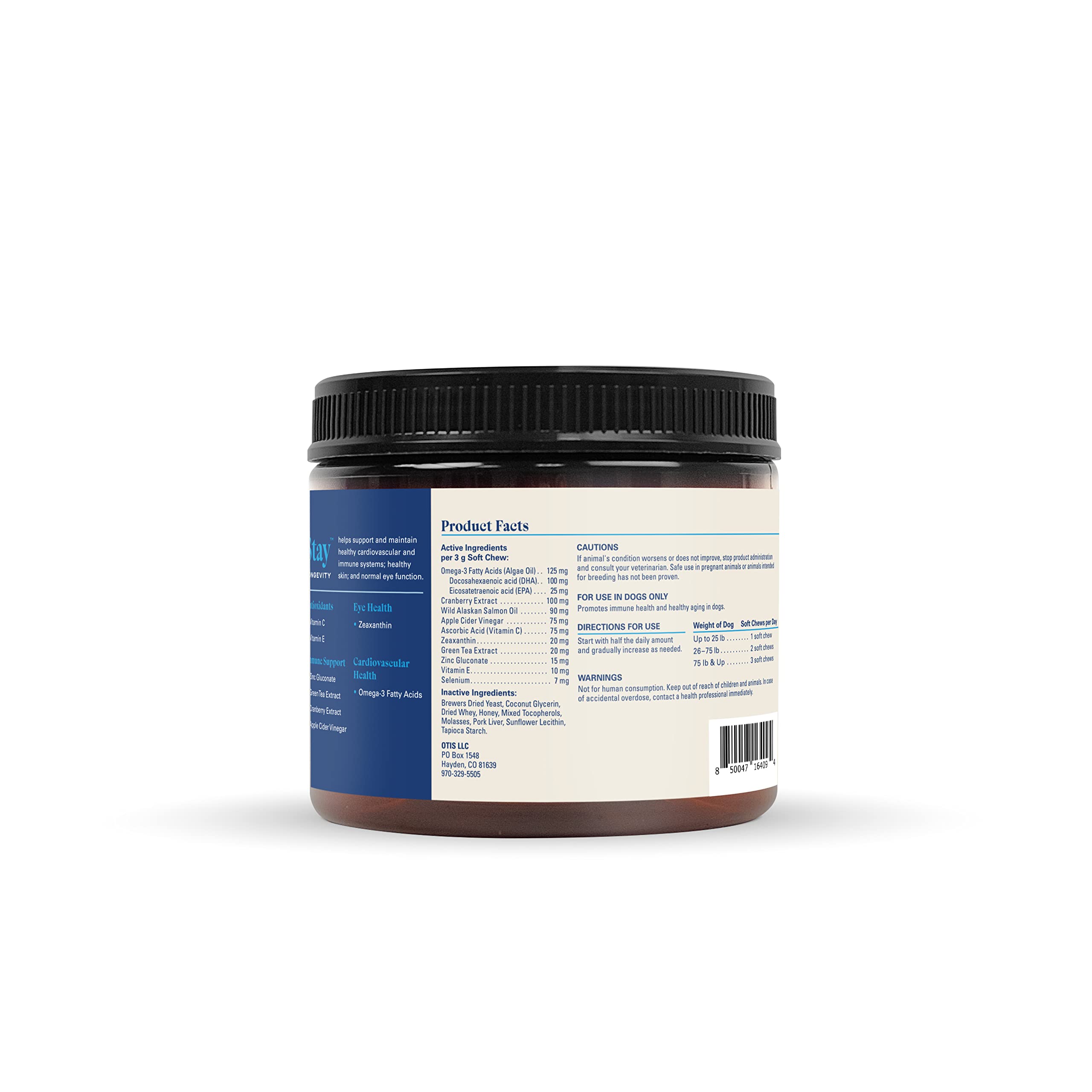 Soft Chew Multivitamin for Dogs - Longevity Focus | Overall Wellness, Healthy Immune and Cardiovascular System for Dogs | OTIS Healthy Dog Treats | 90 Counts, 9.52 oz.