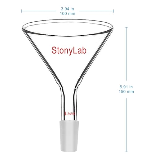 StonyLab Glass Short Stem Powder Funnel with 100 mm Top Outer Dimension and 24/40 Inner Joint Filter Funnel Glass Funnel
