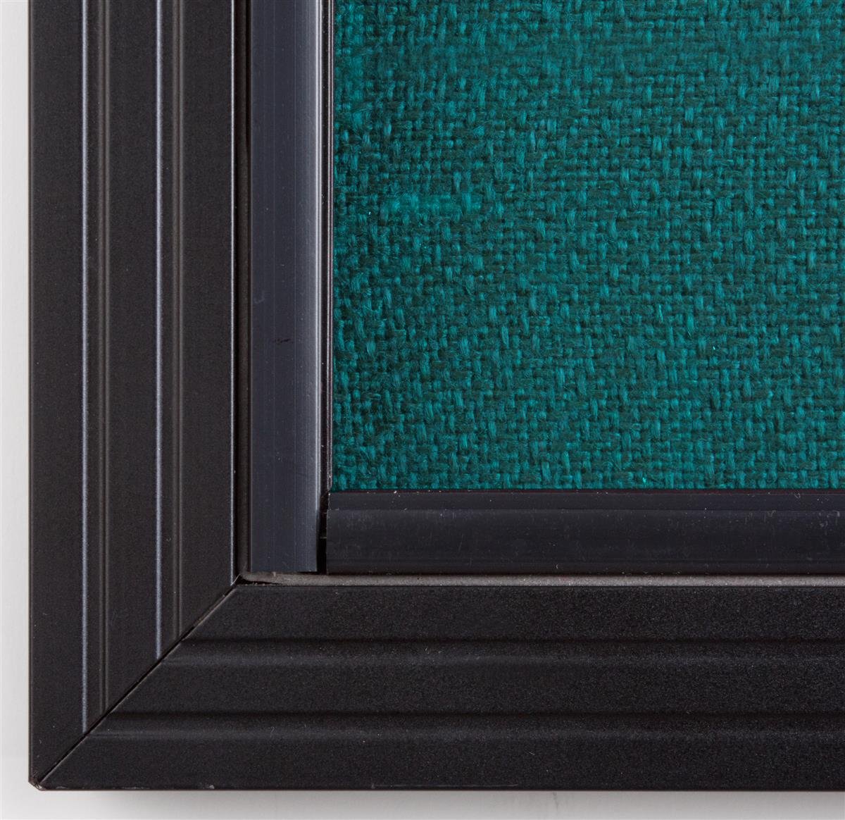 4 x 3 Foot Teal Fabric Tack board for Wall Mount Use, Locking Sliding Glass Door, 48 x 36 Inch Enclosed Bulletin Board for Indoor Use - Black Aluminum with Teal Fabric