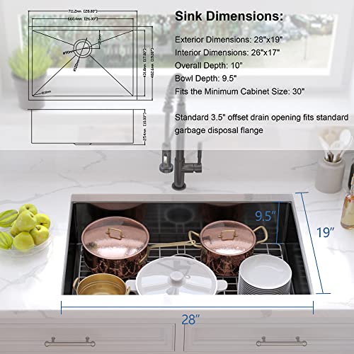 30-inch Workstation Undermount Kitchen Sink -CELAENO Modern Handmade Stainless Steel Kitchen Sink 18 Gauge with Ledge, Single Bowl Kitchen Sink is equipped with various accessories