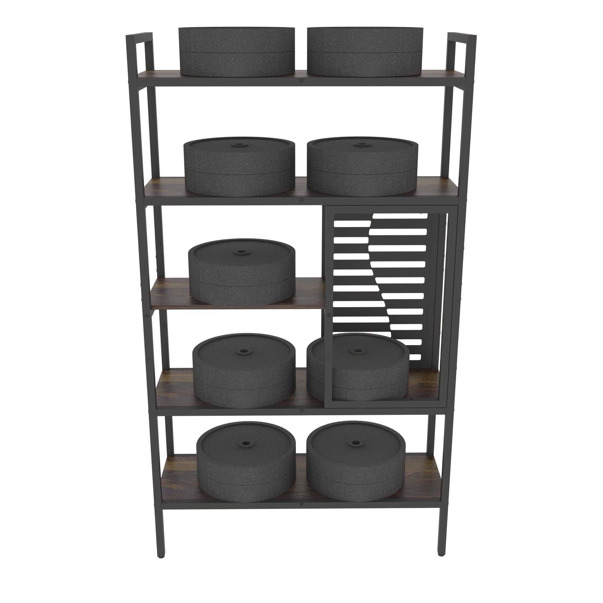 Anivia 5-Tier Modern Adjustable Bookshelf Wood Bookcase Shelves with Metal Frame for Home Office, Cherrywood and Black