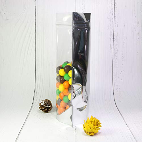 QQ Studio Clear Window Aluminum Mylar Heat Sealable Standup QuickQlick™ Bags (100 Pack) (Clear/Silver, Standup 2oz)