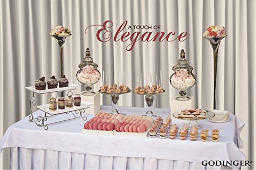 Godinger Silver Art Dublin 2 Tiered Glass Buffet Serving Tray - Chrome Plated Platter Stand with Starburst Design - Party and Event Dessert and Food Display Server