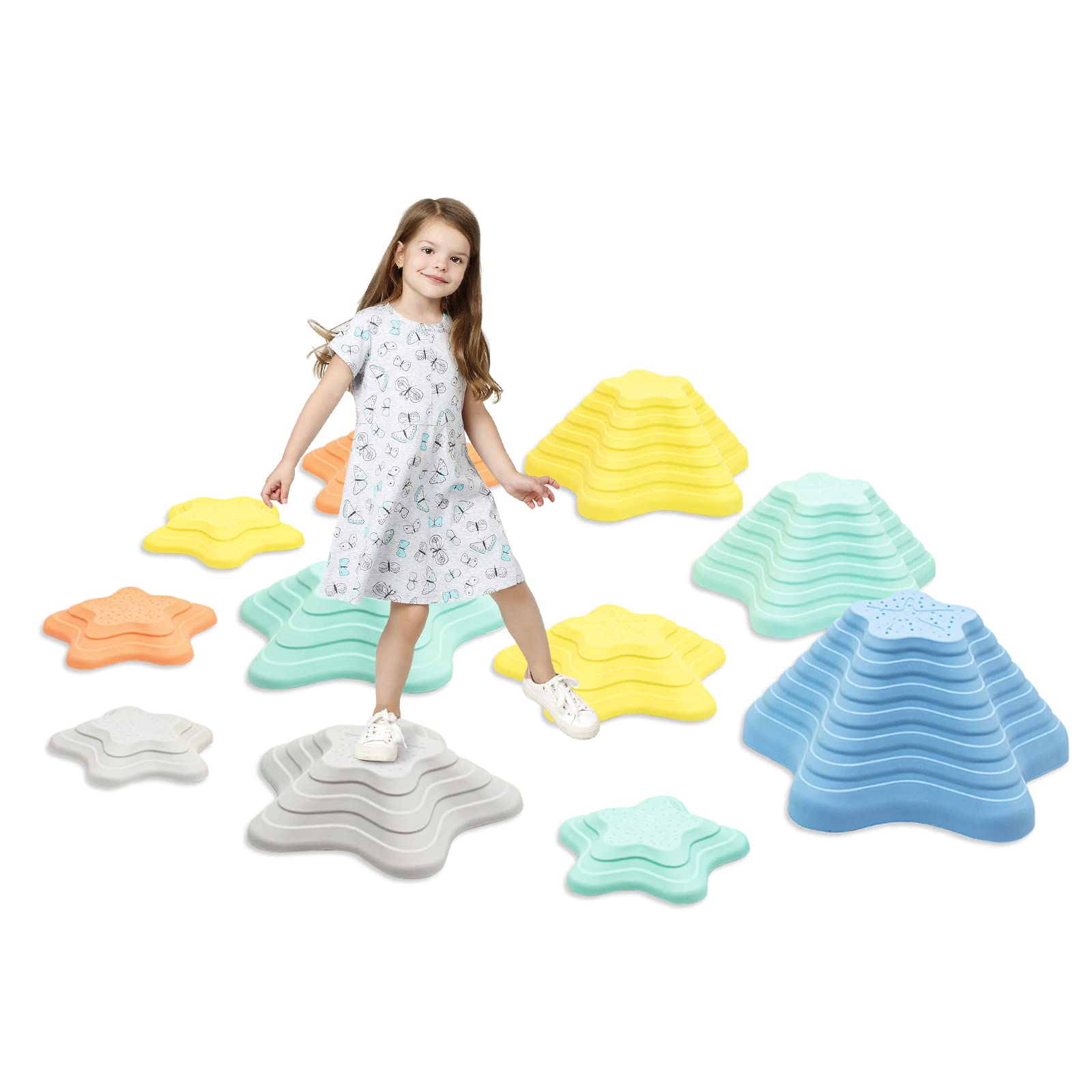 Balance Stepping Stones for Kids 11pcs Anti-skidding Stepping Stones Set Balance Blocks Indoor & Outdoor Kids Fitness Equipment Promotes Balance Coordination & Strength(Star)
