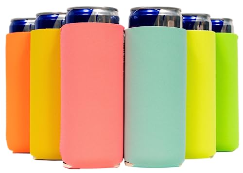 QualityPerfection Neoprene Soda Cooler Sleeve for Slim 12 Oz. Soda/Beer Can, Collapsible Cooler Sleeves that Keep Drink Cold, (6 Pack, Summer Colors)